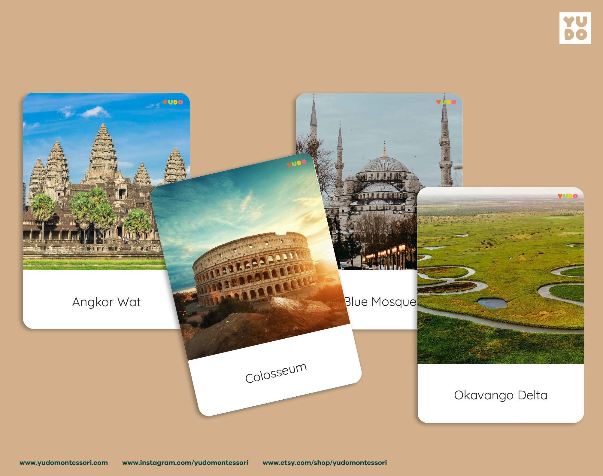 40 LANDMARKS Flash Cards, Montessori Inspired Printable, World Heritage ...