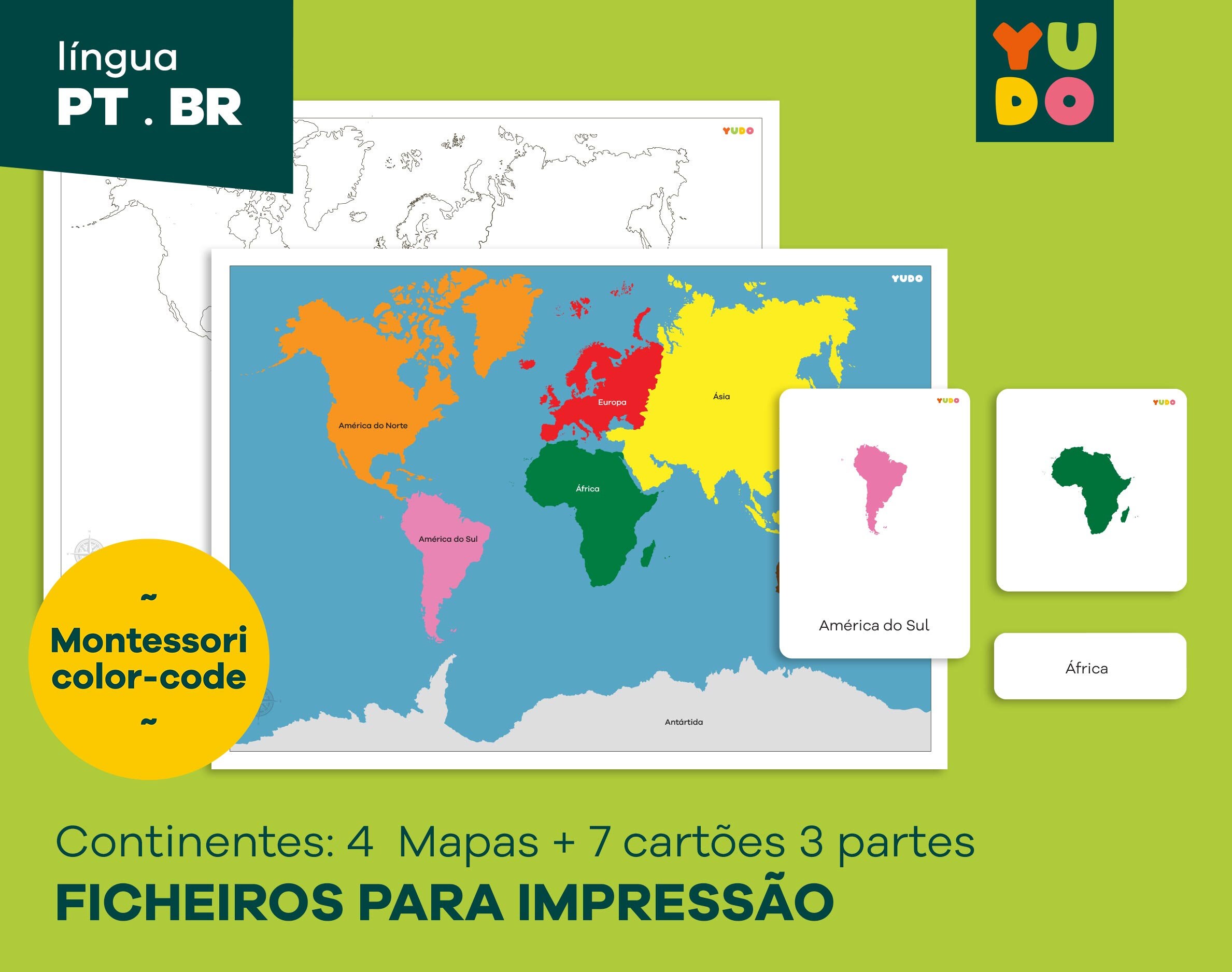 CONTINENTS MAPS, Montessori Cards, Montessori Globe Color-code ...