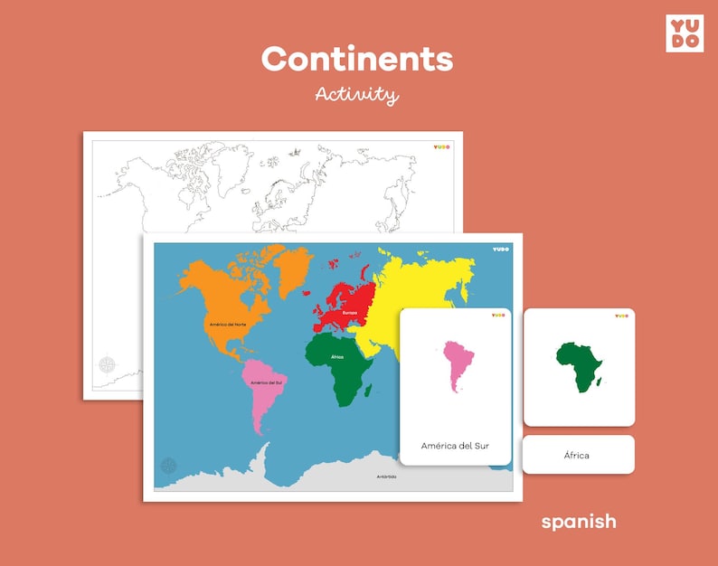 Continents Map of the World, Montessori Geography 3 Part Cards ...