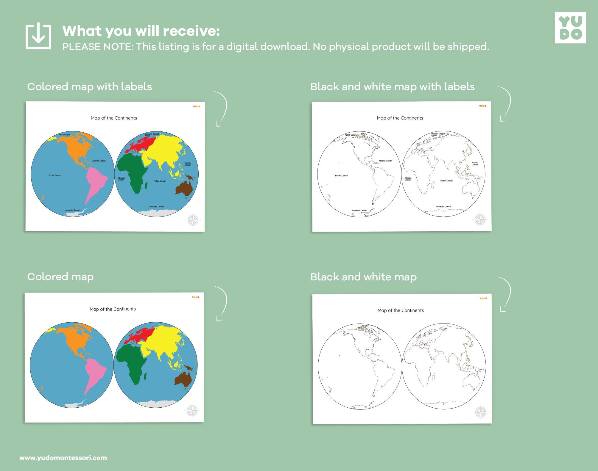 Montessori Continents Map, Hemisphere, Color-coded Globe, World Map ...