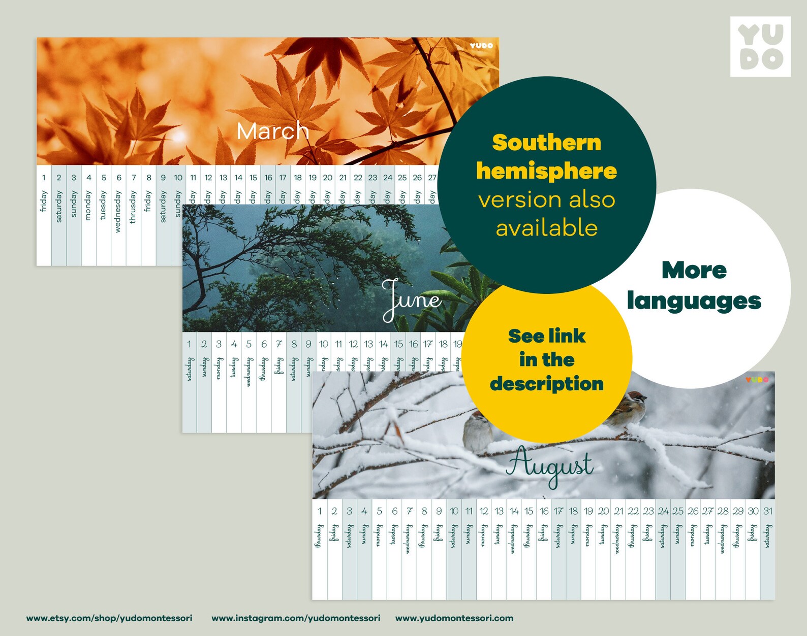 Montessori Linear Calendar 2024, Printable Classroom Calendar PDF ...