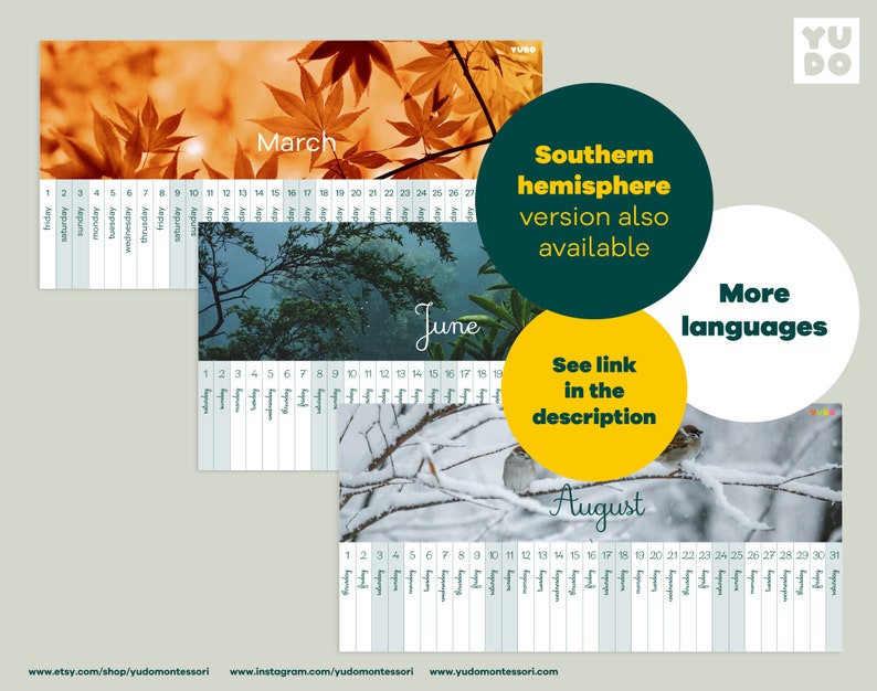 Montessori Linear Calendar 2024, Printable Classroom Calendar PDF ...