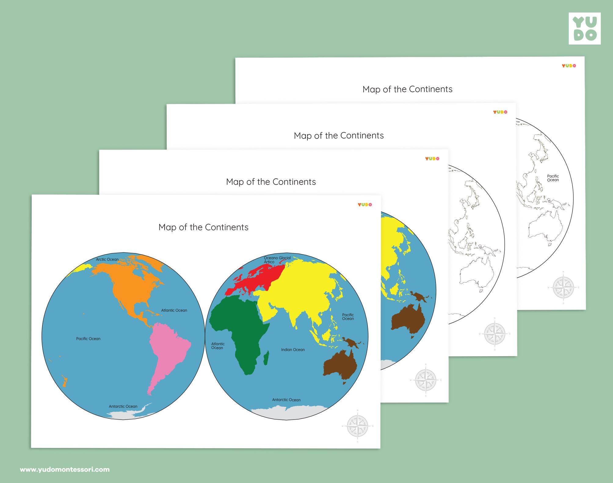 Montessori Continents Map, Hemisphere, Color-coded Globe, World Map ...