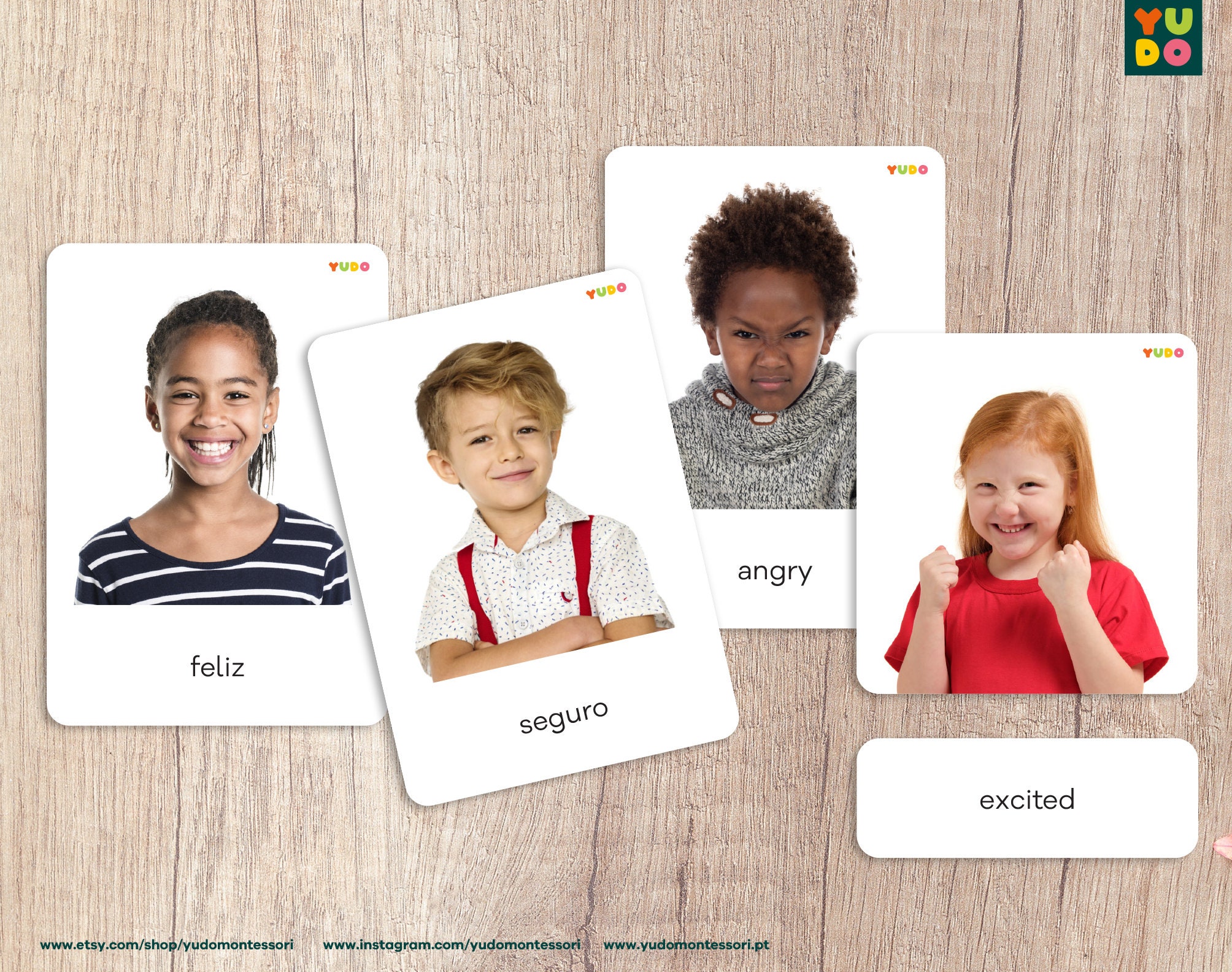 Emotions Cards in Spanish, Montessori Flashcards Feelings With Real ...