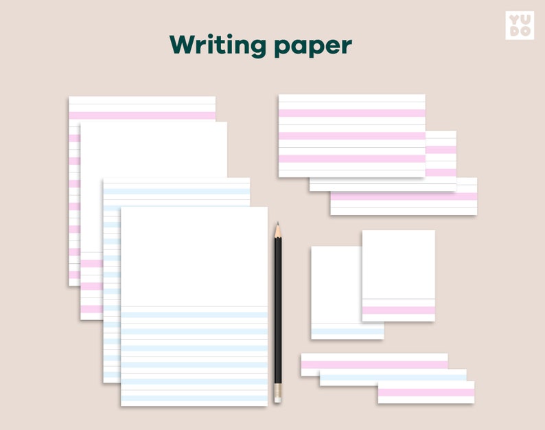 Montessori Writing Paper Bundle, Pink Wide-lined Paper, Blue Thin-lined ...