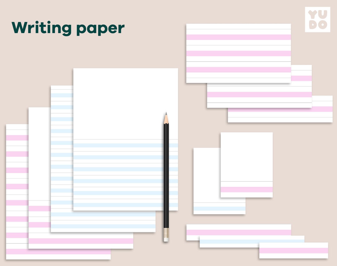 Montessori Writing Paper Bundle Pink Wide-lined Paper Blue - Etsy