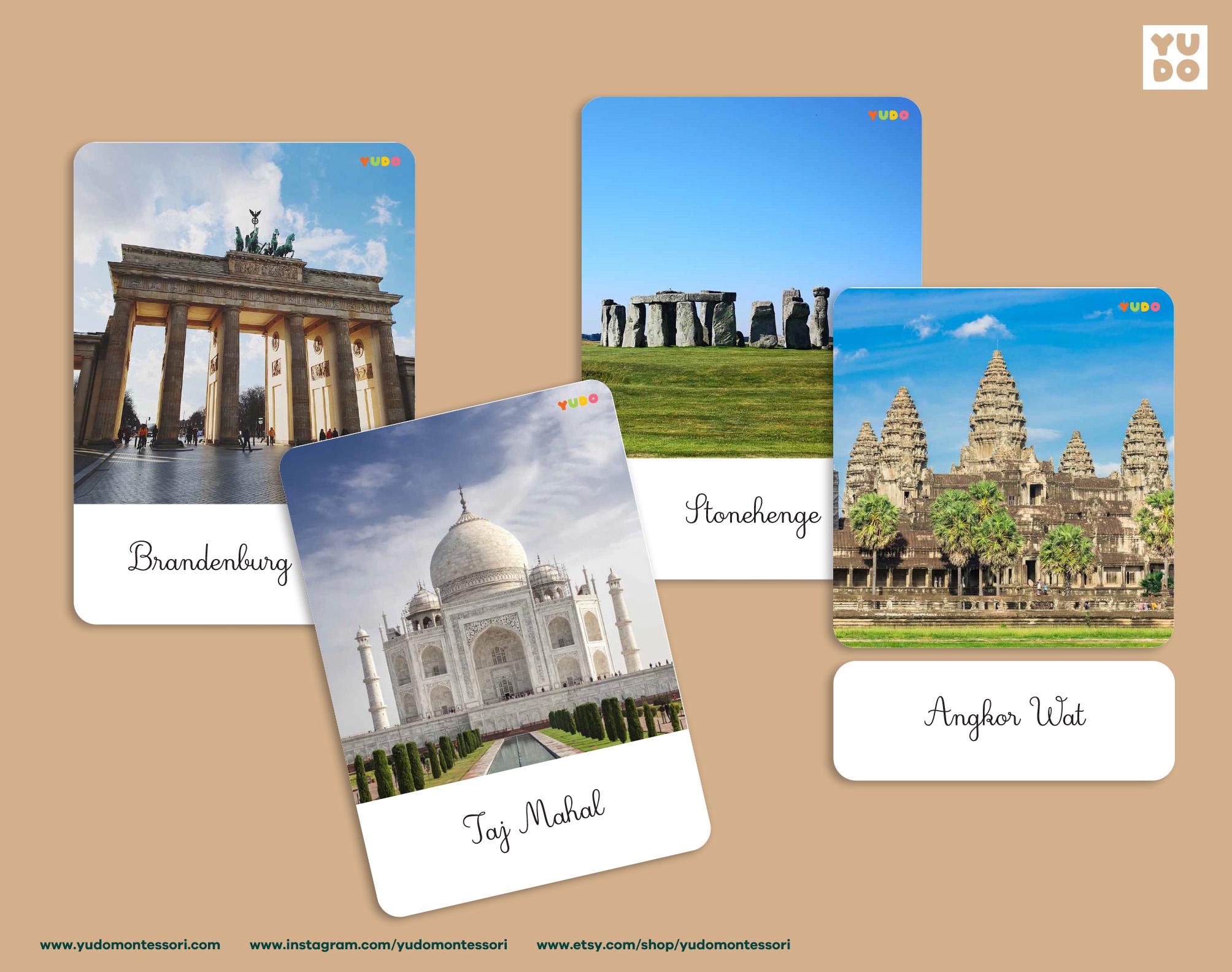 40 LANDMARKS Flash Cards, Montessori Inspired Printable, World Heritage ...