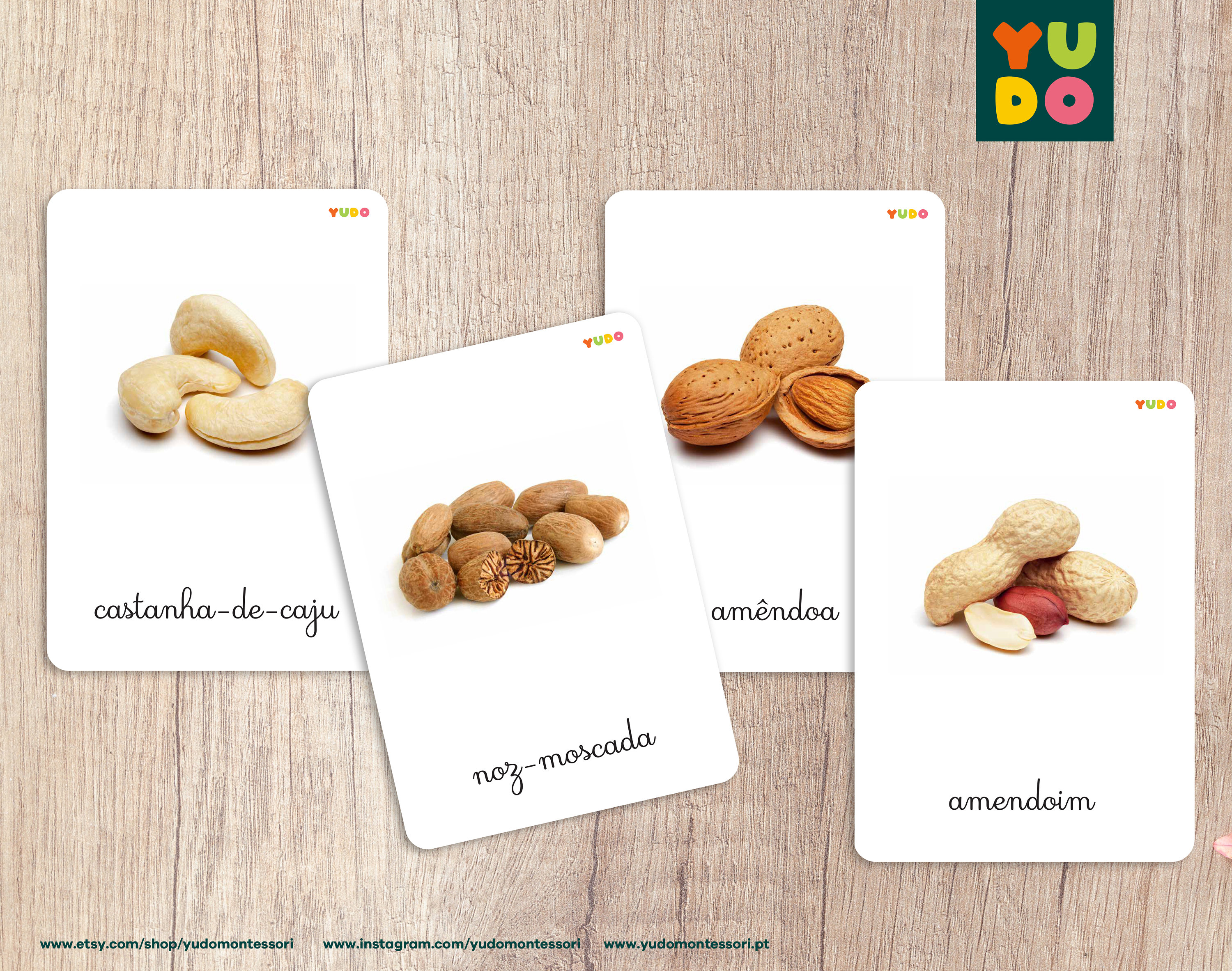 10 NUTS Montessori Cards With Real Pictures, Flash Cards, Nomenclature ...