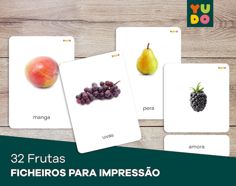 FRUITS Montessori 3 Part Cards in Portuguese, Language Activities ...