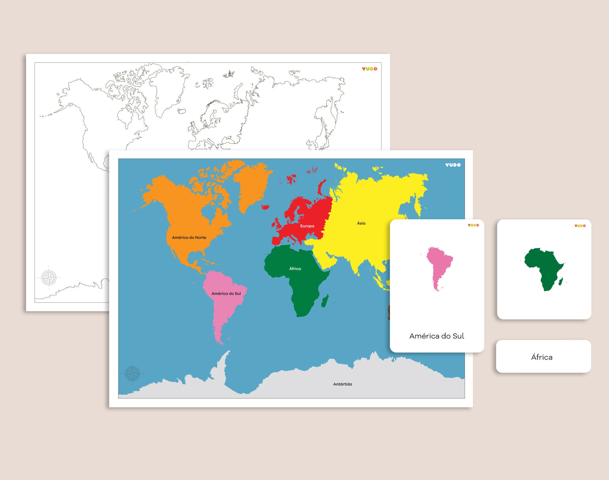 CONTINENTS MAPS, Montessori Cards, Montessori Globe Color-code ...