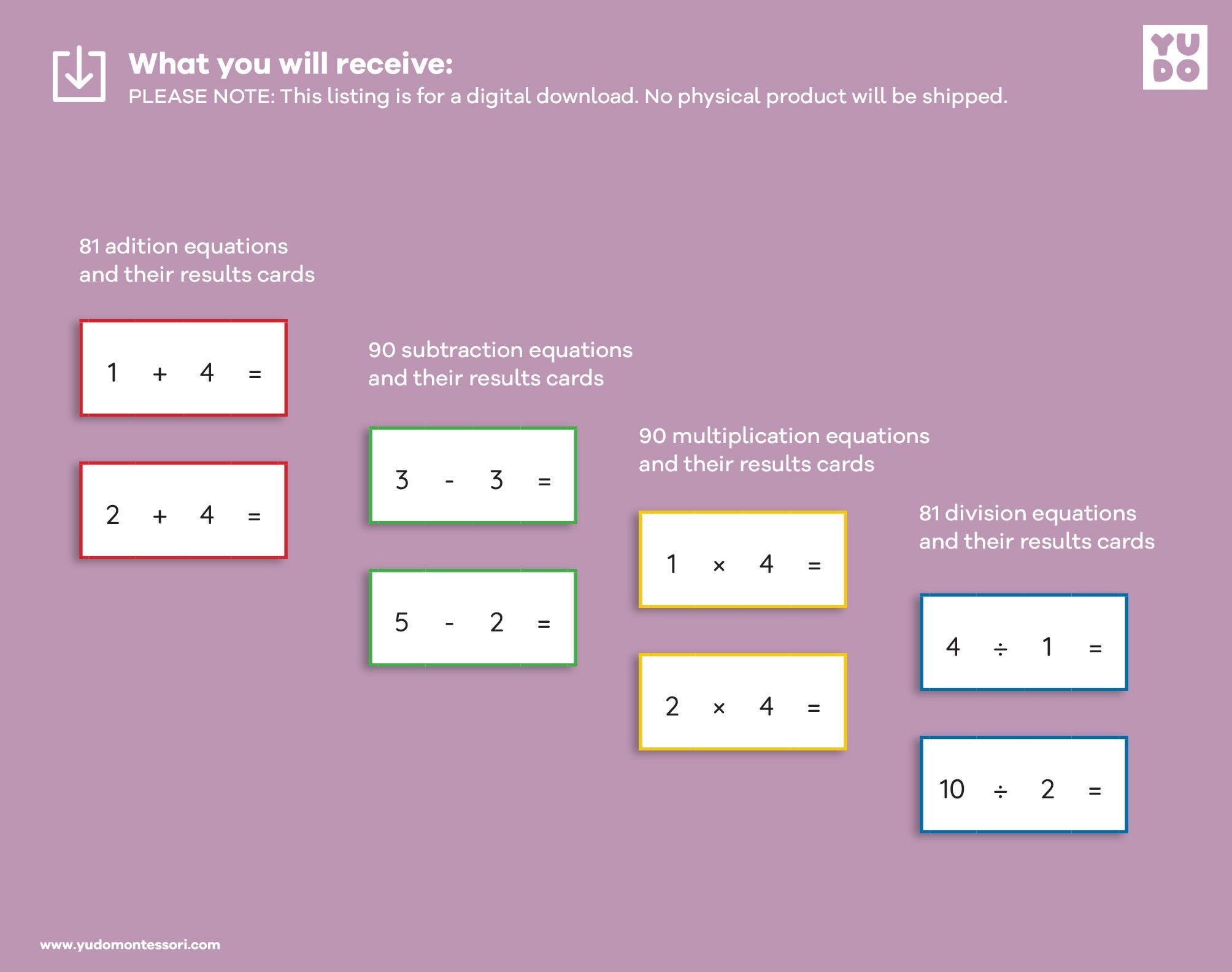 Montessori Math Equations Work Charts, Math Operations Aligned With ...