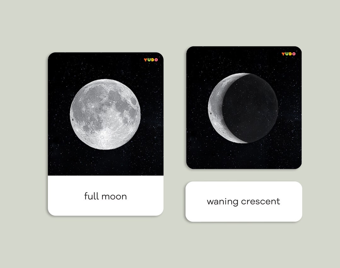 Science MOON PHASES Cards for Kids, Montessori Nomenclature Cards ...