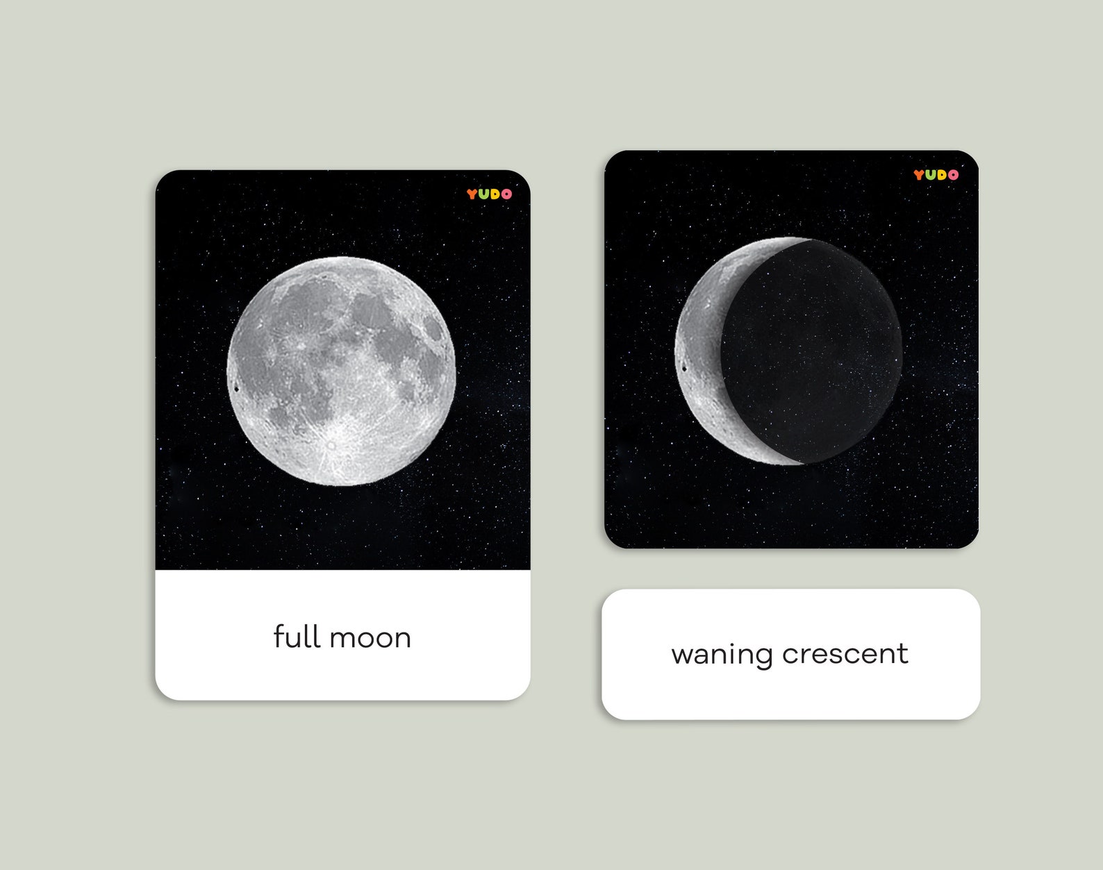 MOON PHASES Vocabulary Cards, Nomenclature Cards for Kids, Home ...
