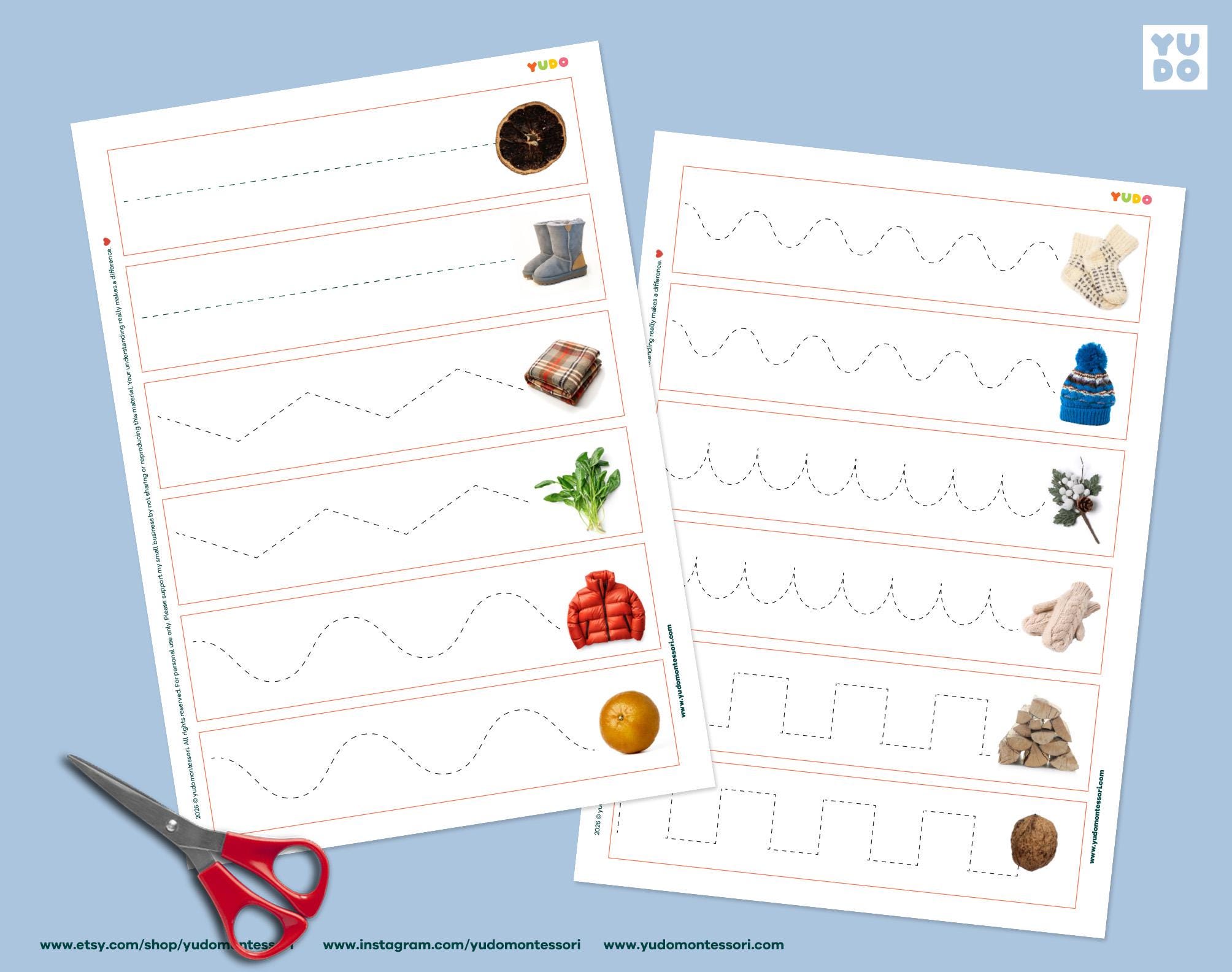 Winter Cutting and Tracing Strips for Kids, Fine Motor Skills Printable ...