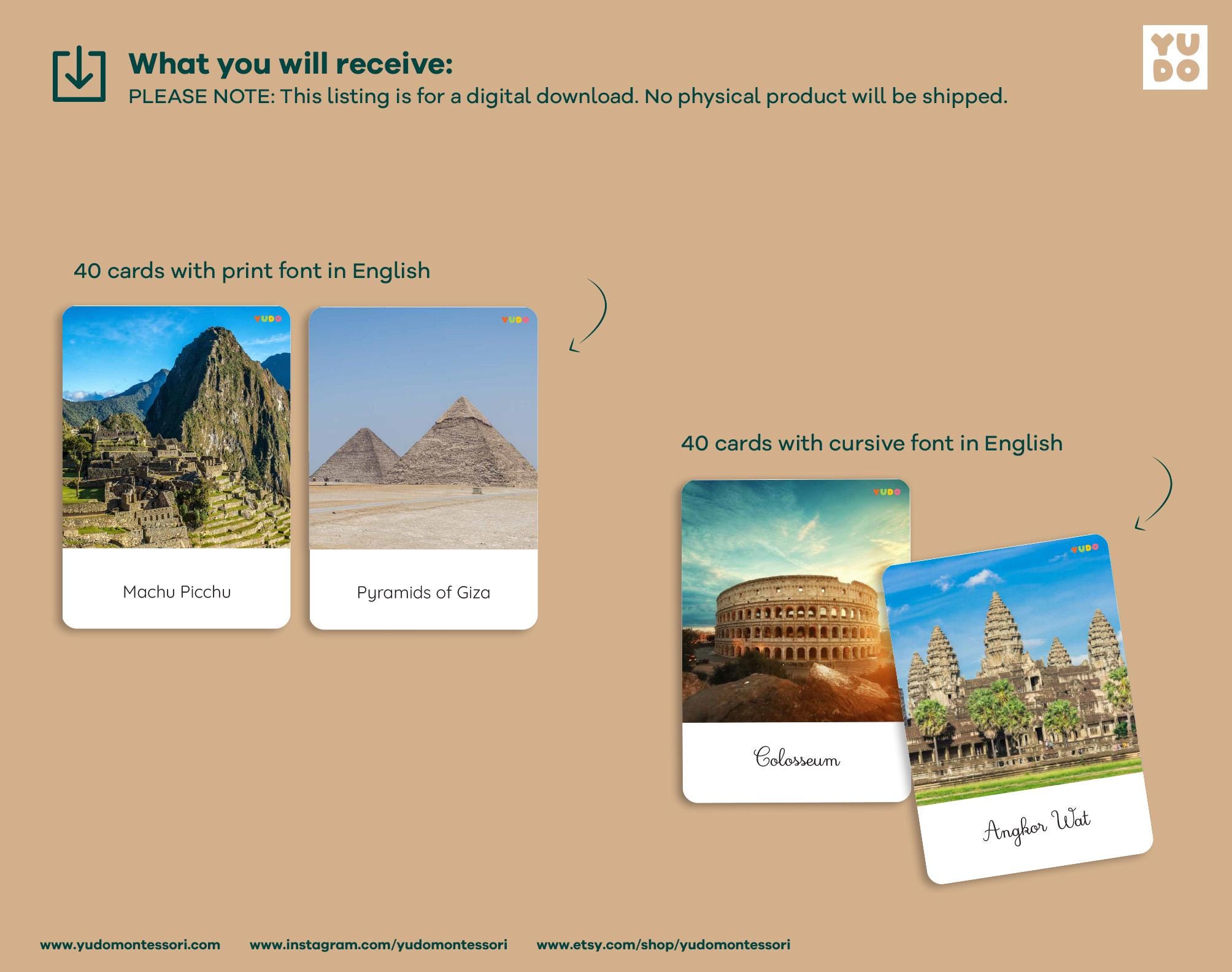40 LANDMARKS Flash Cards, Montessori Inspired Printable, World Heritage ...