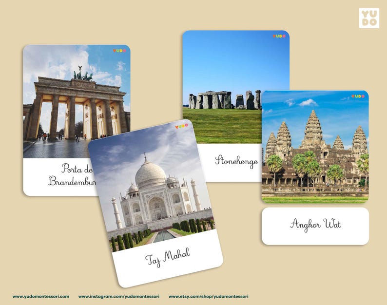 40 LANDMARKS Flash Cards, Montessori Inspired Printable, Popular ...