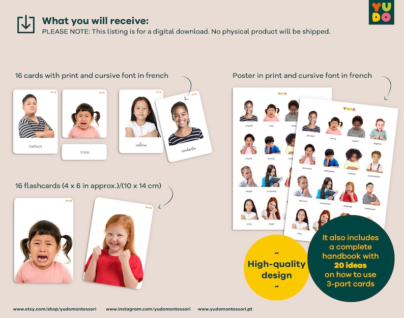 Photo EMOTION Flashcards Printable in French, Features Real Children ...