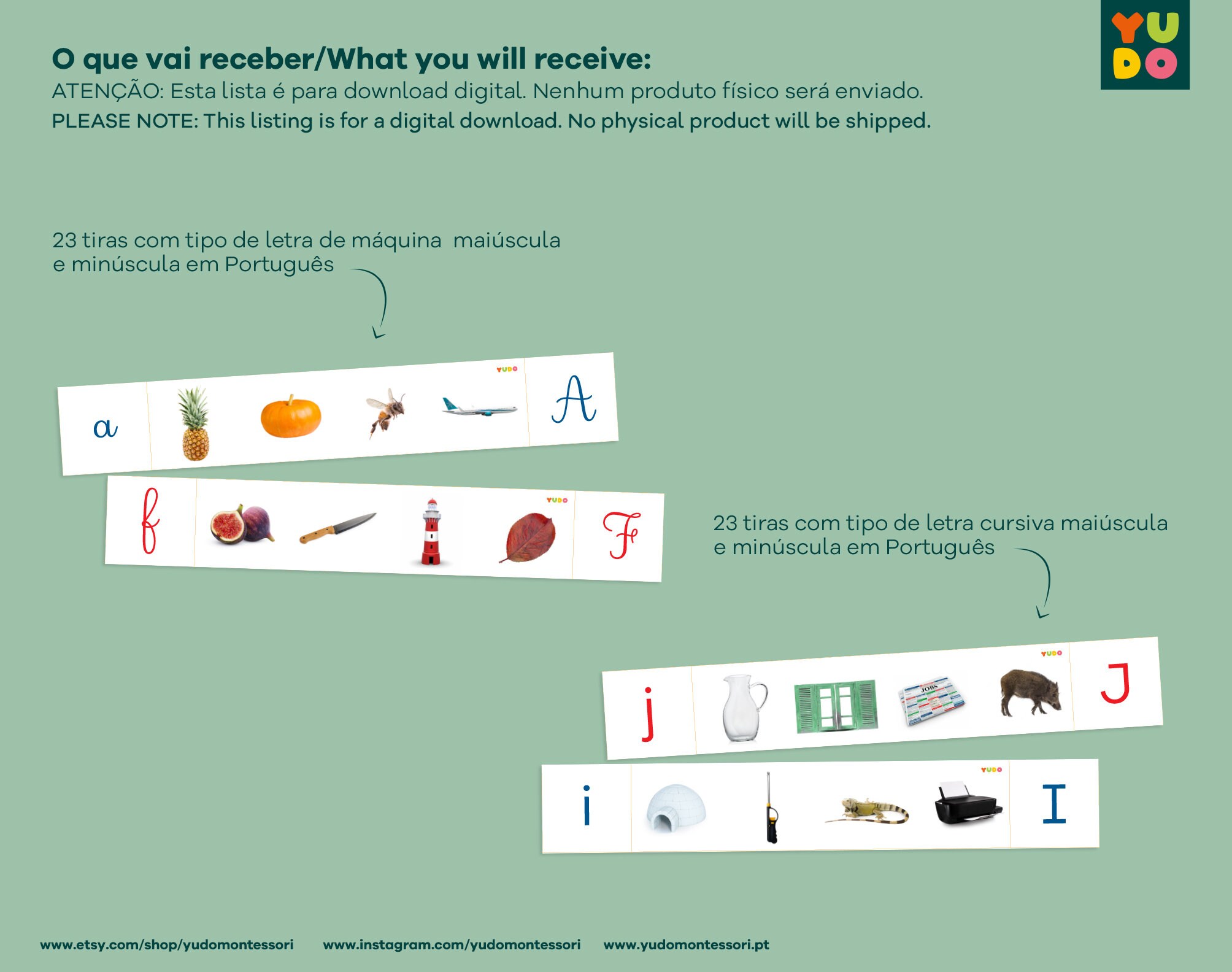 BEGINNING SOUNDS Worksheets in Portuguese, Montessori Phonics Cards ...
