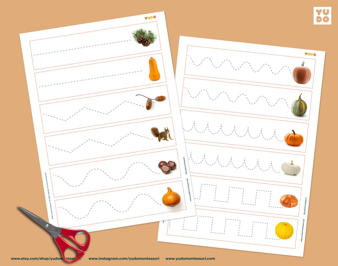 Set of Cutting Strips for Scissor Skills for Kids, Autumn Fall Theme ...