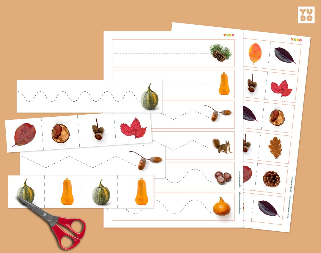 Set of Cutting Strips for Scissor Skills for Kids, Autumn Fall Theme ...