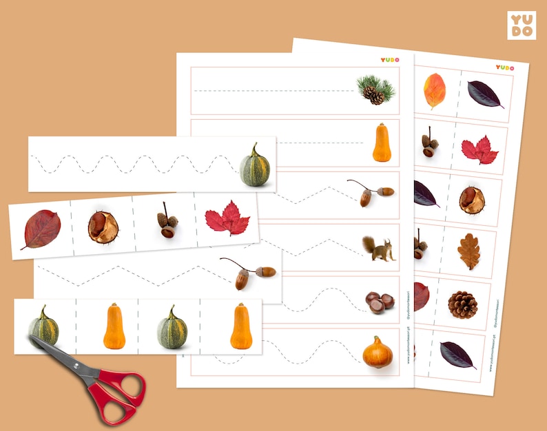 Set of Cutting Strips for Scissor Skills for Kids, Autumn Fall Theme ...