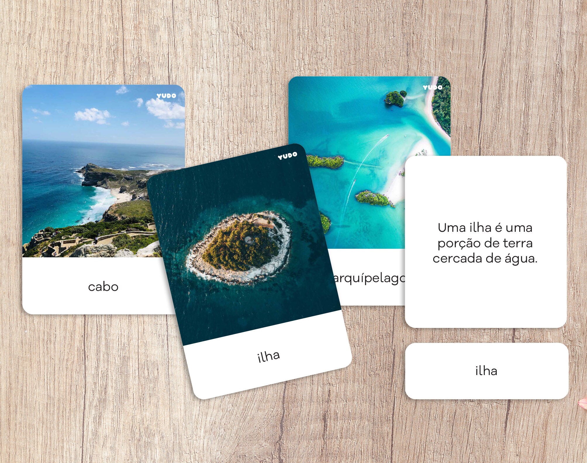 10 LANDFORMS Cards in Portuguese, Land & Water Forms 3-part Real Images ...