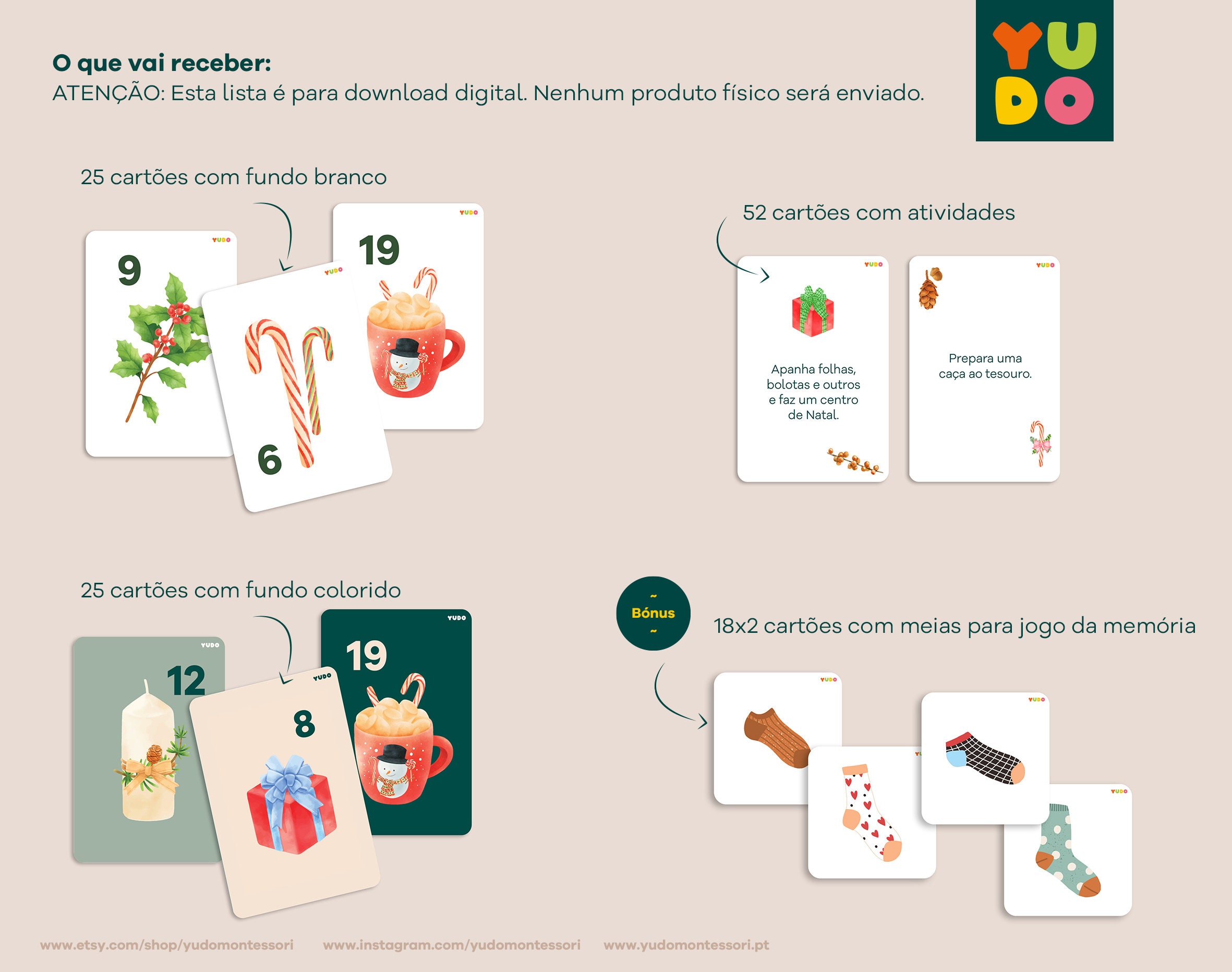 ADVENT CALENDAR Activity Cards in Portuguese, Christmas Holiday Gift ...