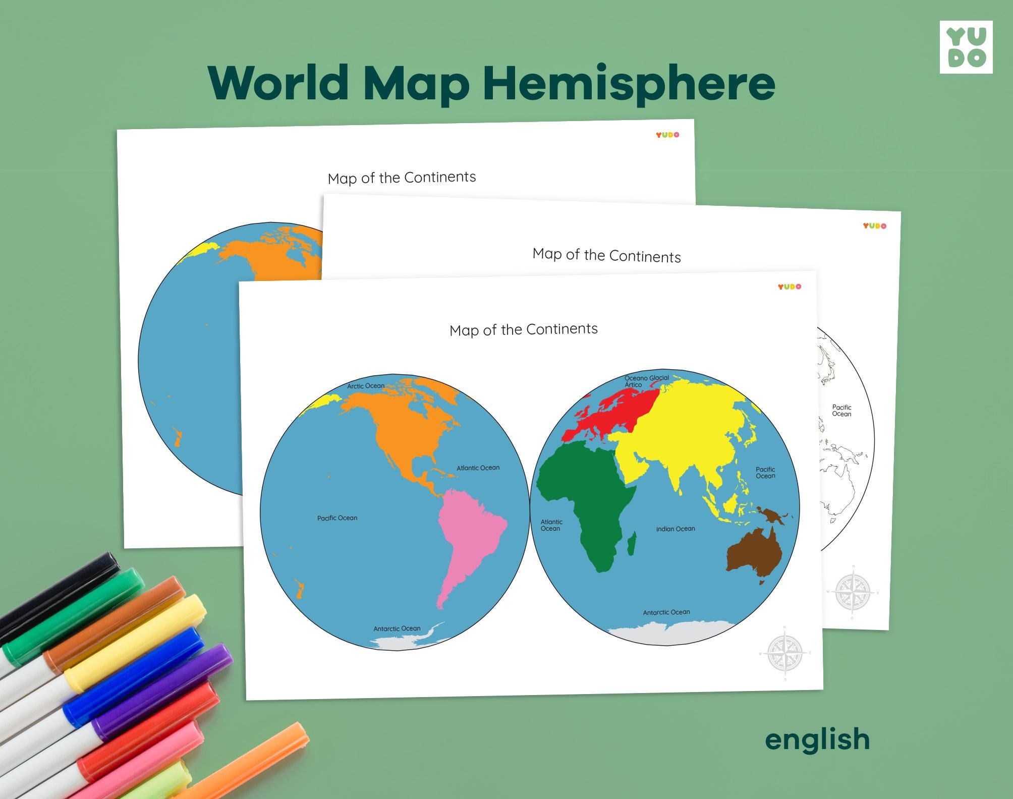Montessori Continents Map, Hemisphere, Color-coded Globe, World Map ...