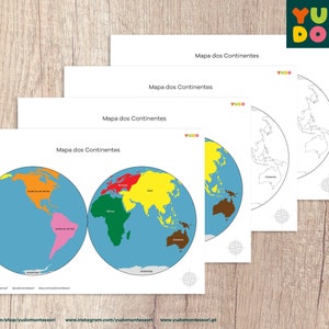 CONTINENTS MAP Hemisphere, Montessori Globe Color-code, World Map ...