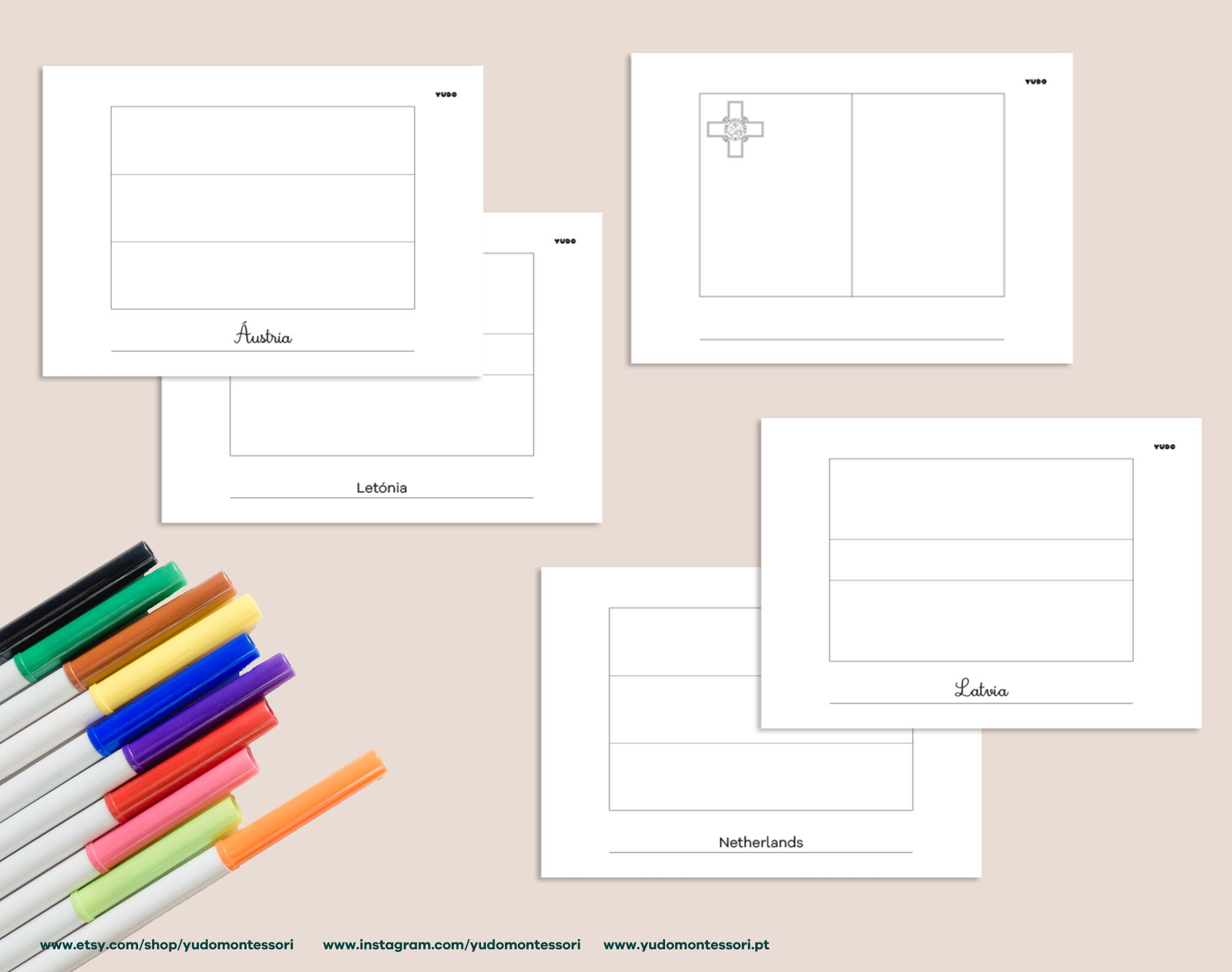 Montessori Flags of Europe 3-part Cards, Geography for Kids, Vocabulary ...