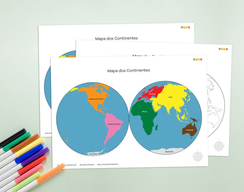 CONTINENTS MAP Hemisphere, Montessori Globe Color-code, World Map ...
