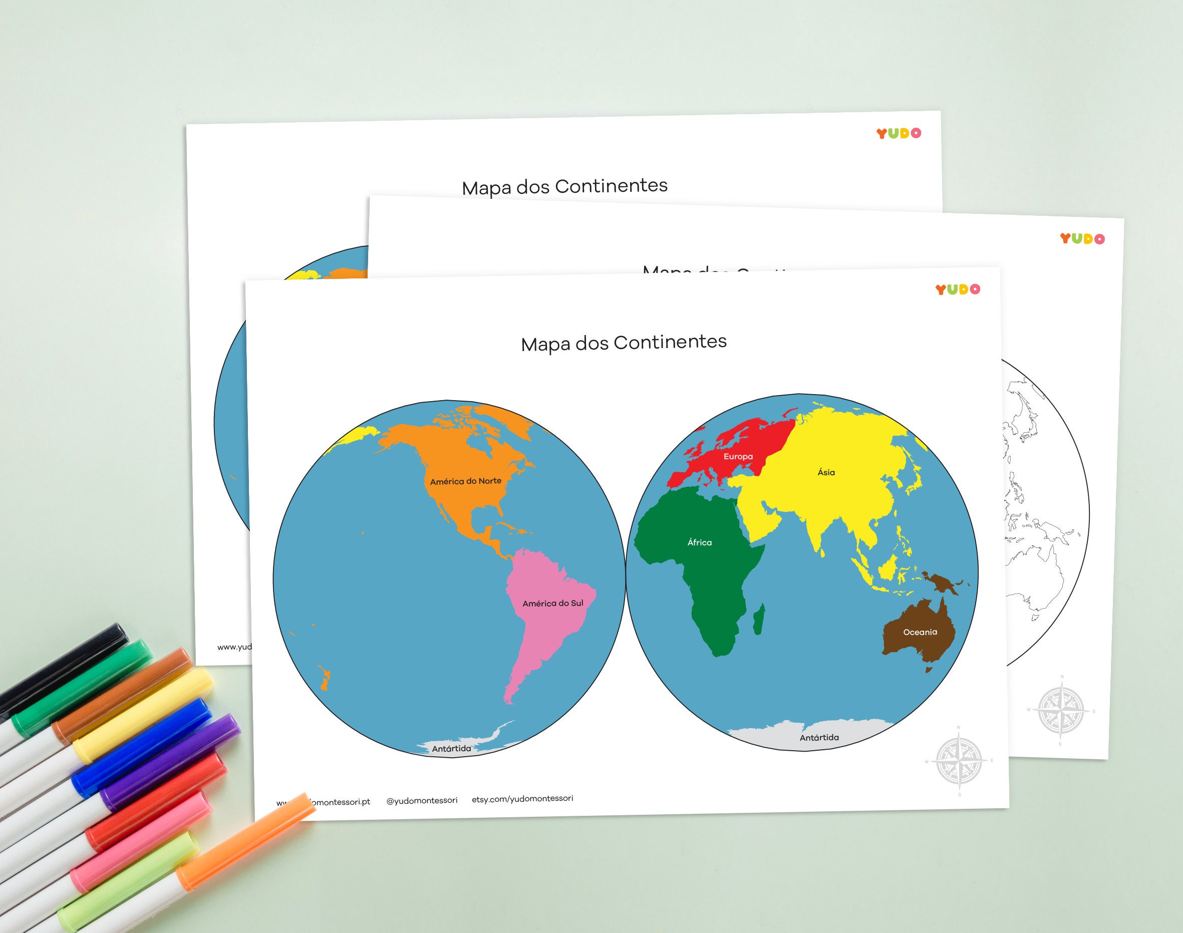 CONTINENTS MAP Hemisphere, Montessori Globe Color-code, World Map ...