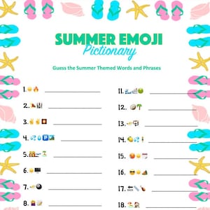 Summer Emoji Pictionary Game, Summer Fun Games, Family Games, Printable ...