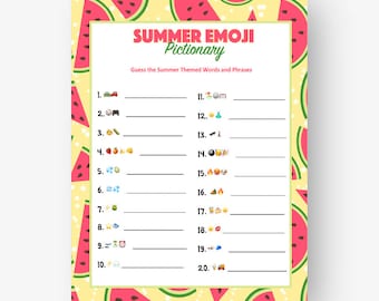 Summer Emoji Pictionary Game, Summer Fun Games, Family Games, Printable ...