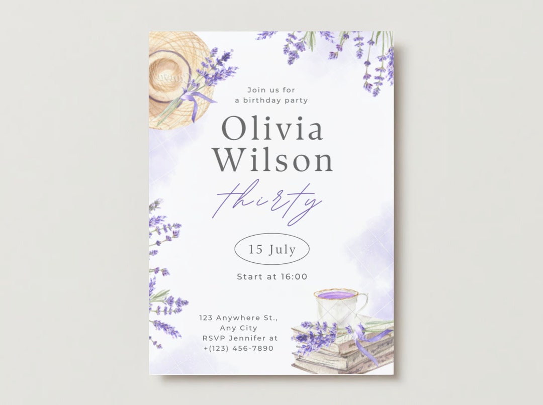 Purple Birthday Invitation, Printable Birthday Party Invite, Editable ...