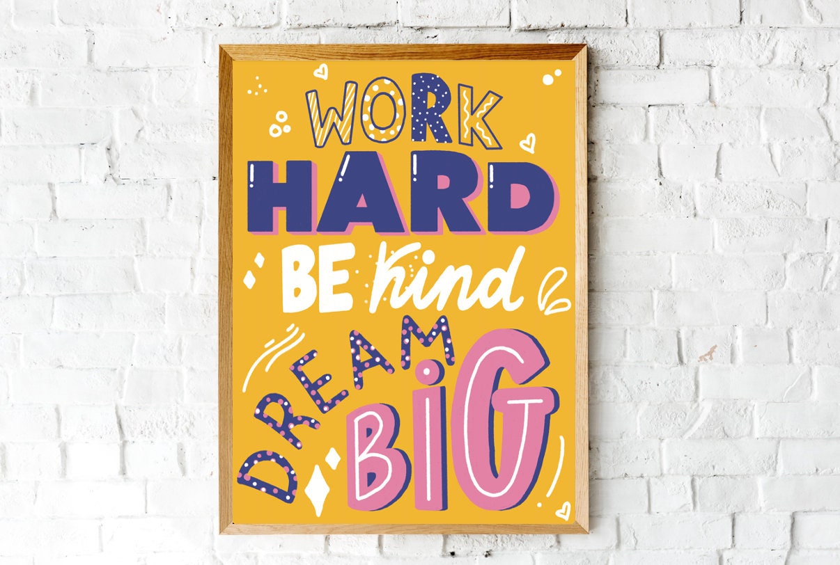 Motivational Quotes, Inspirational Quotes, Digital Poster, Work Hard Be ...