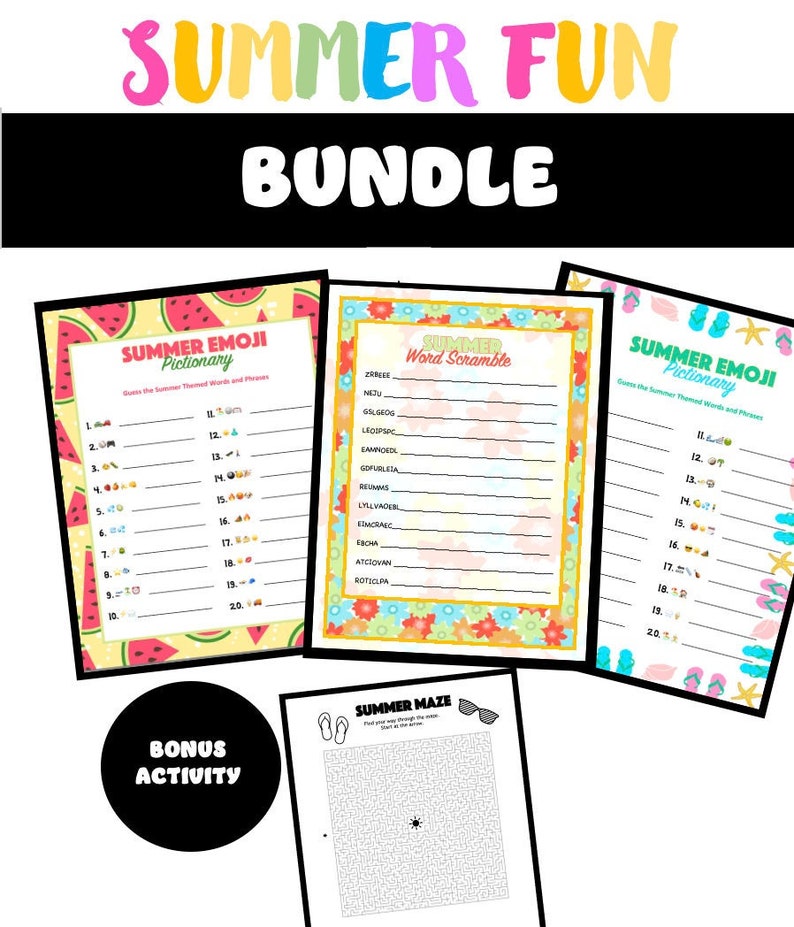 Summer Printable Game Bundle, Family Printable Games, Games for Adults ...