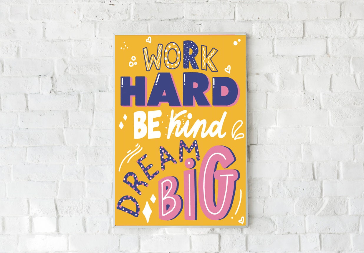 Motivational Quotes, Inspirational Quotes, Digital Poster, Work Hard Be ...
