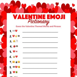 Valentine's Emoji Pictionary Game, Printable Valentine Games, Instant ...