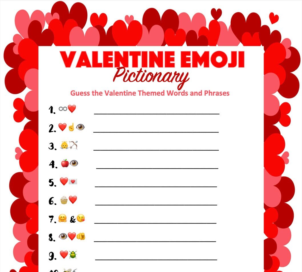 Valentine's Emoji Pictionary Game, Printable Valentine Games, Instant ...