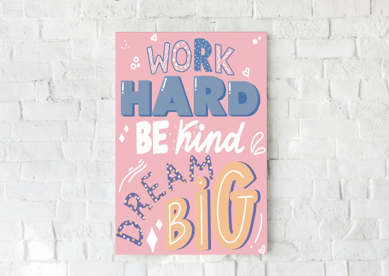 Motivational Quotes, Inspirational Quotes, Digital Poster, Work Hard Be ...
