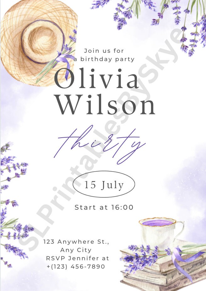 Purple Birthday Invitation, Printable Birthday Party Invite, Editable ...