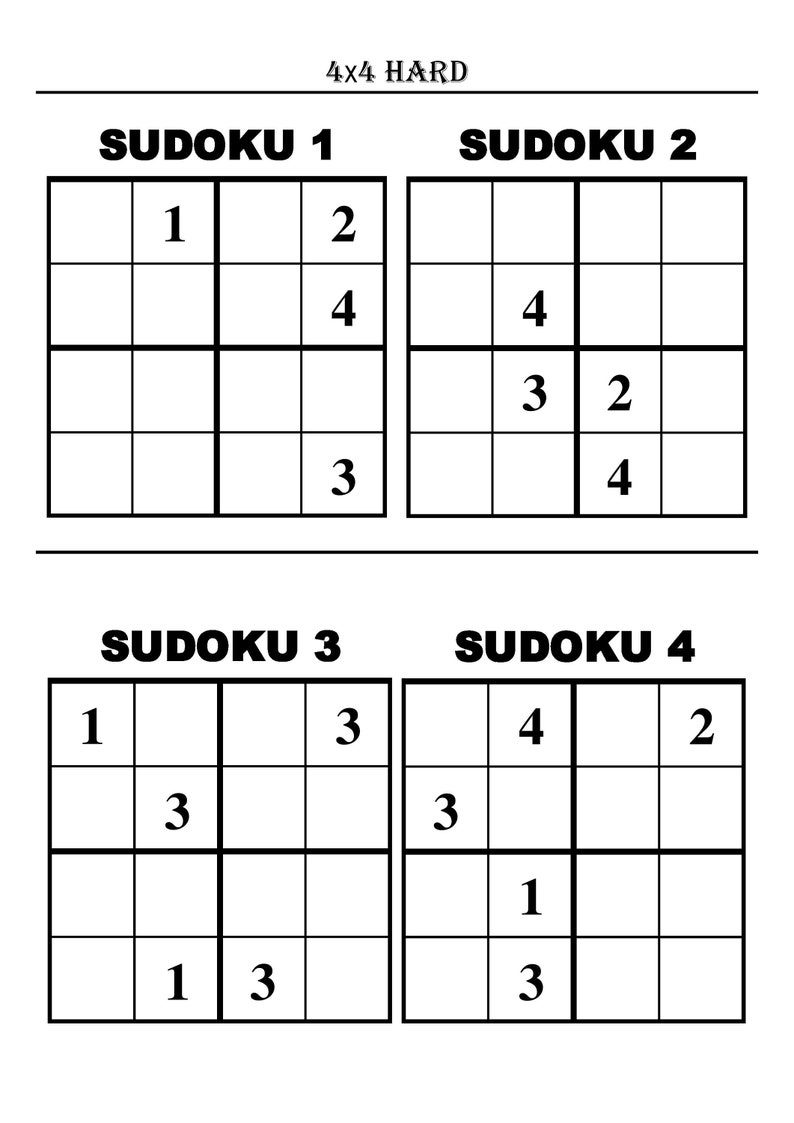Sudoku 4x4 Very Hard Japanese Puzzles Number Games 4x4 Creative Pastime ...