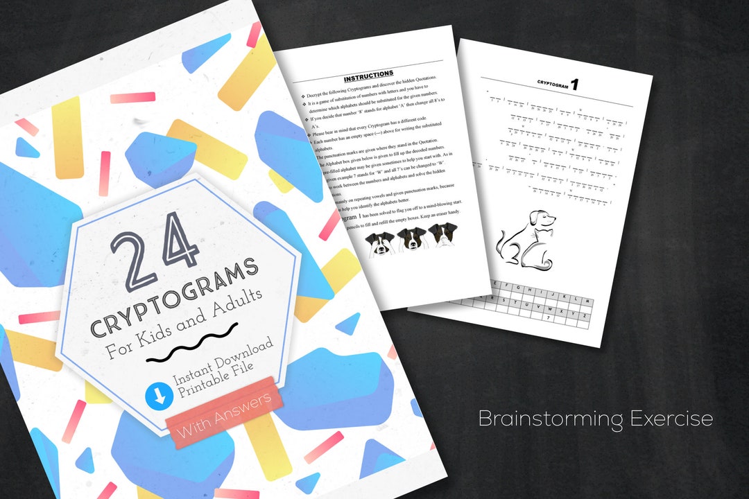 24 Cryptograms for Adults and Kids, Printable Word Puzzle, Educational ...