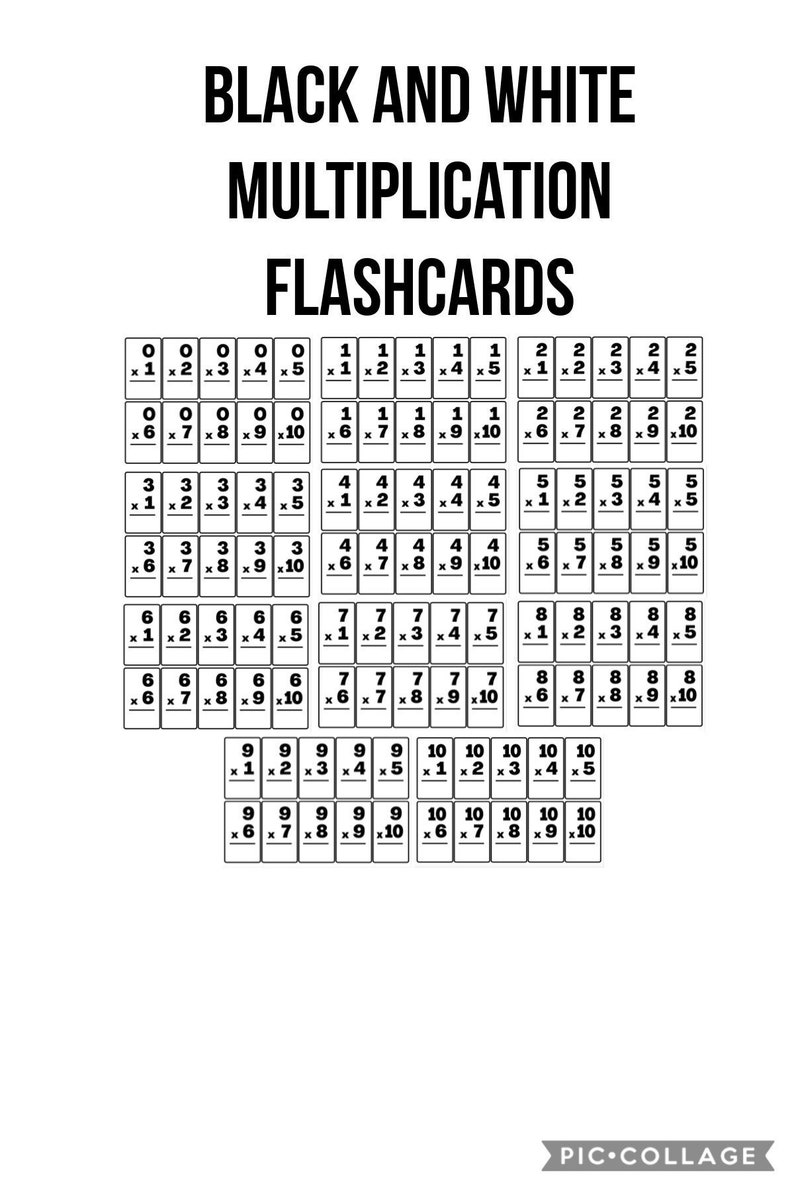 Black and White Multiplication Flashcards - Etsy