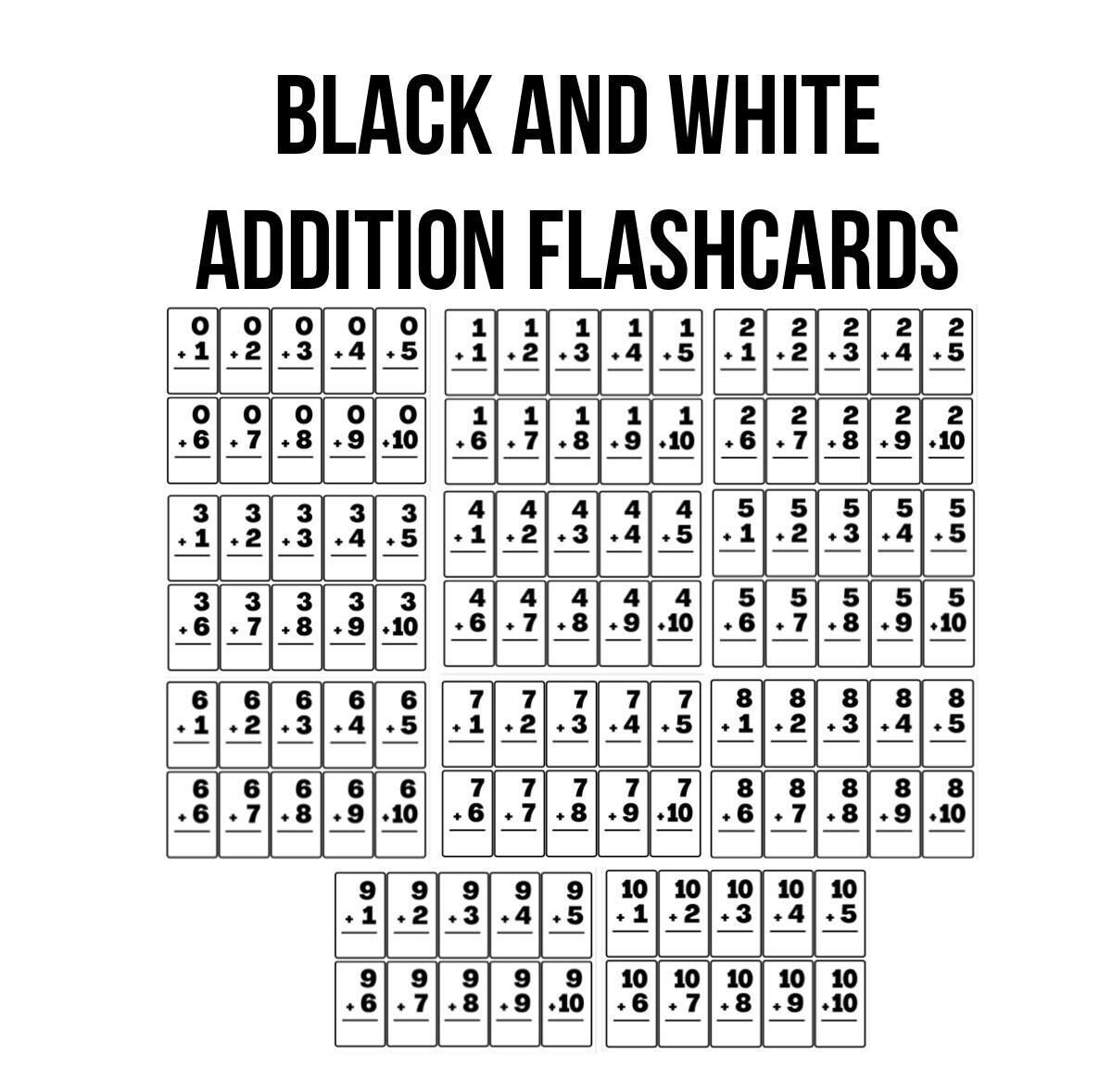 Black and White Addition Flashcards - Etsy