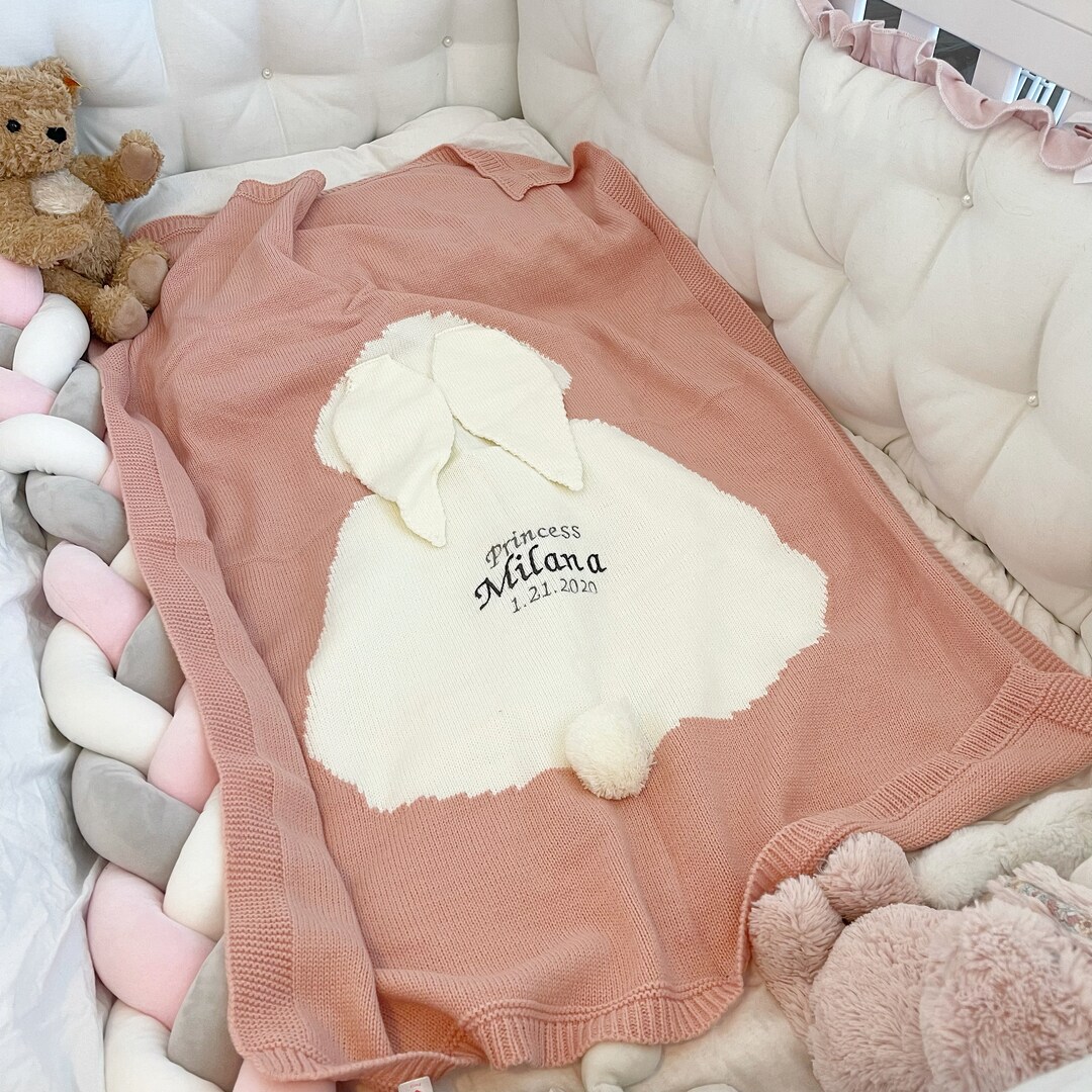 Personalized Baby Blanket Rabbit Knit Stroller Blanket Baby Boy Blanket ...