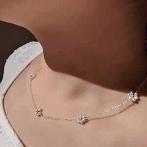 Daisy Pearl Necklace, Floral Necklace, Dainty Pearl Necklace, Sterling ...