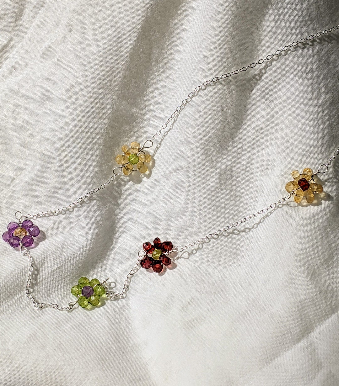 Collar de flor de primavera, collar floral delicado, plata de ley ...