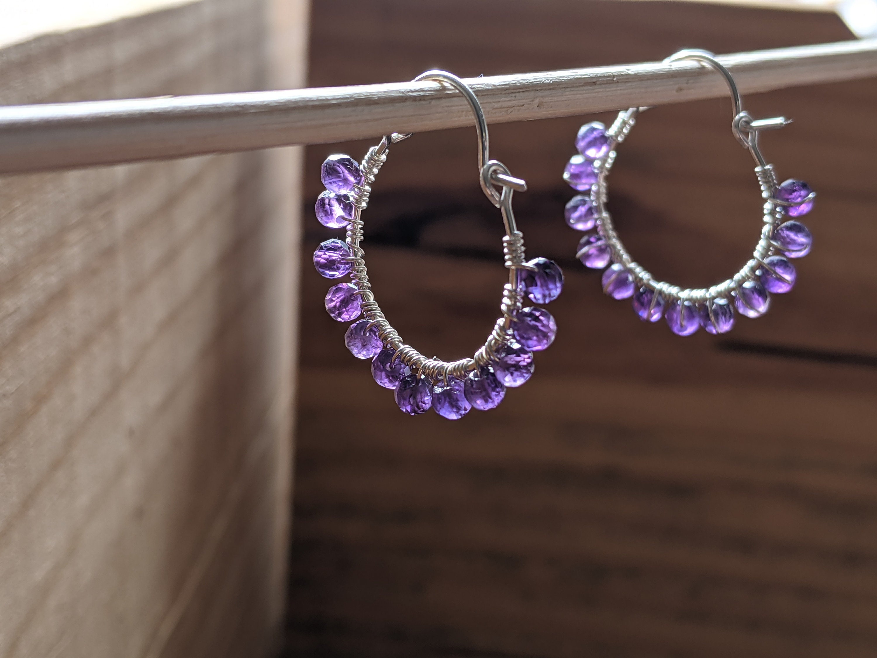 Amethyst Hoop Earrings Sterling Silver Hoop Earrings February